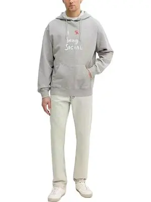 BENETTON Drawstring Hoodie With Graphic Detail - Grey