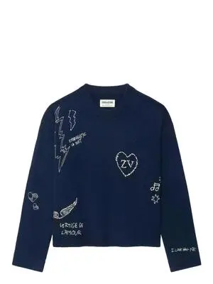 Zadig&Voltaire 100% Cashmere Jumper With All-over Embroidery - Blue