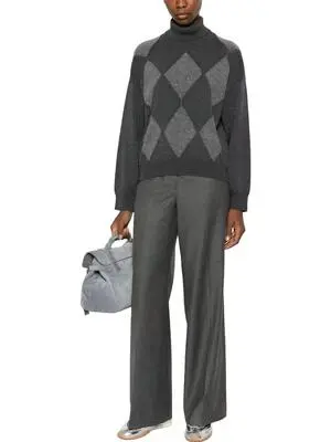 Peserico Dark Argyle Knit Sequin Embellished Roll Neck Sweater - Grey
