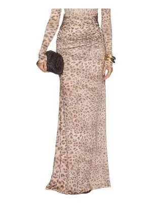 Lapointe Printed Jersey Shirred Hip Skirt - Brown