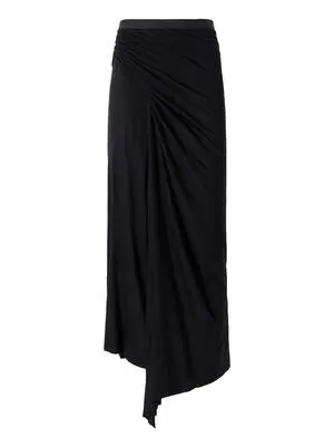 Rick Owens Anthem Draped Jersey Midi Skirt - Black