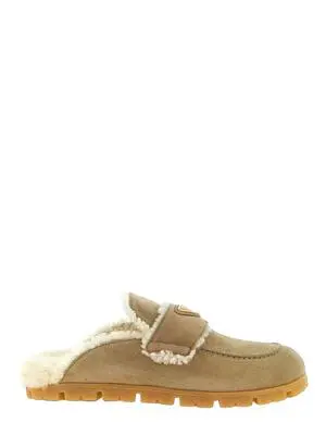 Prada Suede And Shearling Mules - Neutrals