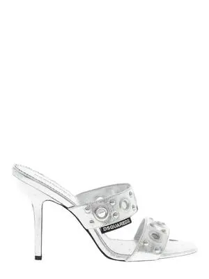 Dsquared2 Dsquared2 Silver-Tone Leather Stiletto Heel Sandals With Eyelet Embellishments Silver