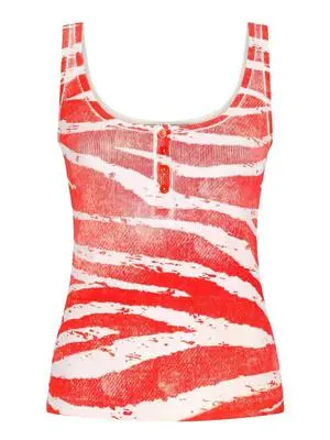 Blumarine Blumarine Zebra Print Ribbed Scoop Neck Top Orange