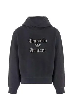 Emporio Armani Logo Embroidered Hoodie - Grey