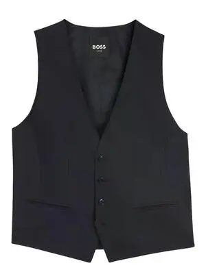 BOSS V-neck Virgin Wool Serge Waistcoat - Blue