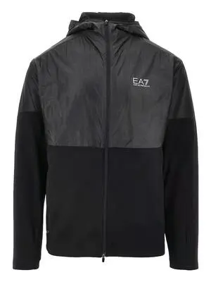 EA7 Paneled Logo Hooded Jacket - Black