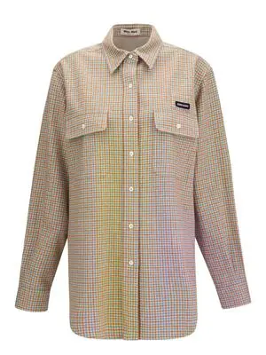 Miu Miu Houndstooth Pattern Logo Patch Shirt - Orange