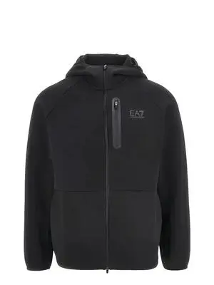 EA7 Logo Print Zip-up Hoodie - Black