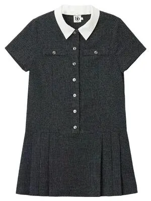 B+AB Mini Tweed-effect Pleated Dress - Blue
