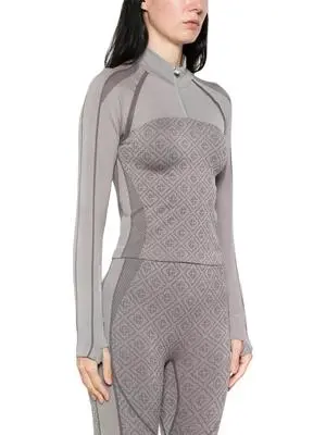 Casablanca Monogram Print Half-zip Top - Grey