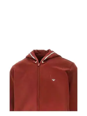 EA7 Emporio Logo Patch Zip-up Hoodie - Red