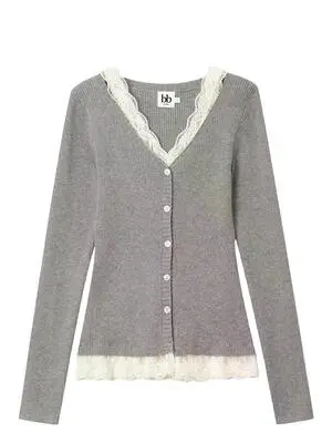 B+AB Ribbed Lace-trimmed Cardigan - Grey