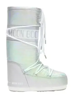 Moon Boot Moon Boot Metallic Logo Print Lace-Up Snow Boots Silver