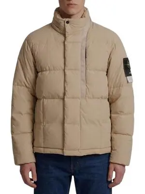 Stone Island Quilted Nylon Down Jacket With High Neck And Compass Patch - Brown