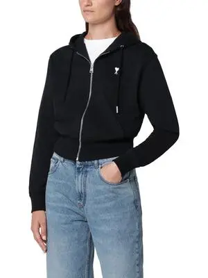 AMI Paris De Coeur Zip-up Sweatshirt - Black