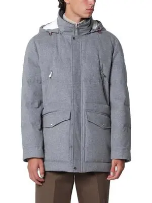 Brunello Cucinelli Wool Parka With Drawstring Hood - Grey