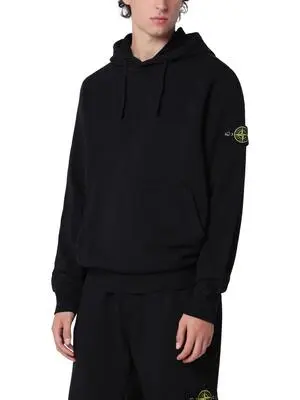 Stone Island Cotton Hoodie With Compass Logo Badge - Black