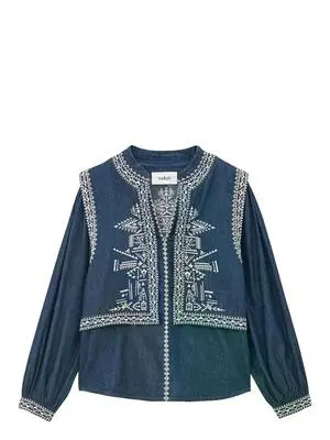 Ba&sh Laura Embroidered Denim Blouse - Blue