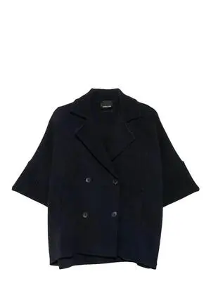 ANNE CLAIRE Double-breasted Ribbed-cuff Coat - Blue