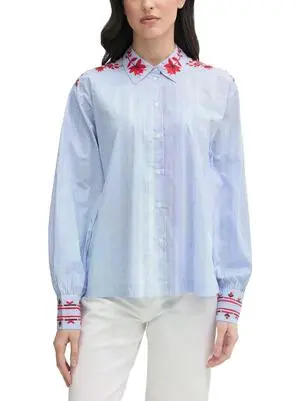 MOS MOSH Mos Mosh Striped Shirt With Floral Embroidery Blue