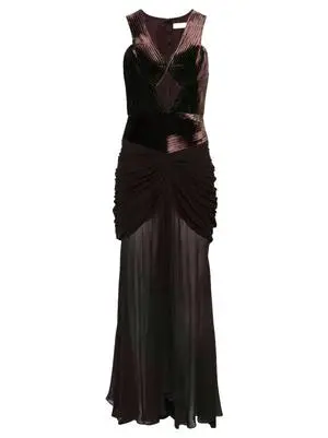 Zimmermann Velvet-panelled Ruched Maxi Dress - Brown