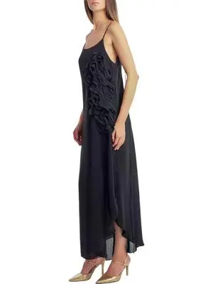 IRINA SCHROTTER Azalea Ruffled Asymmetric Maxi Dress - Black