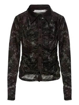 GESTUZ Gestuz Black Lace Ruched Long-Sleeve Shirt