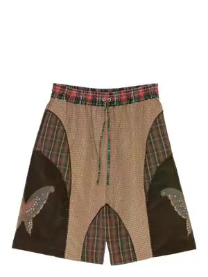 CHOPOVA LOWENA Chopova Lowena Beige Patchwork Plaid Shorts With Sequin Butterfly Motif