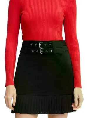 MORGAN Jano Double-belted Pleated-hem Mini Skirt - Black