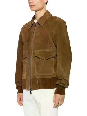 GIORGIO BRATO Suede Zip-up Bomber Jacket - Brown
