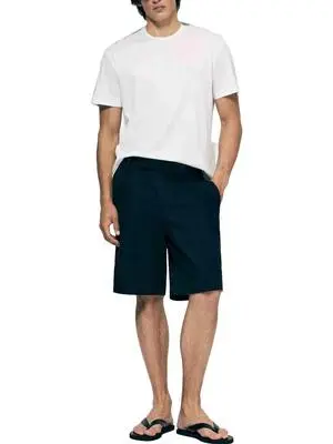 DOMAINE DES ARTISTES Navy Slub Texture Elasticated Waistband Shorts - Blue