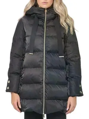 Herno Quilted A-Line Coat With Drawstring Hood Black