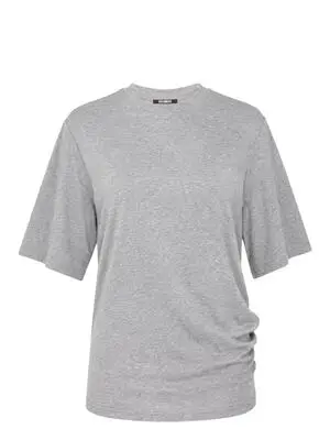 CLUB21 COLLECTION Willa Mock-neck T-shirt With Gathered Detailing - Grey