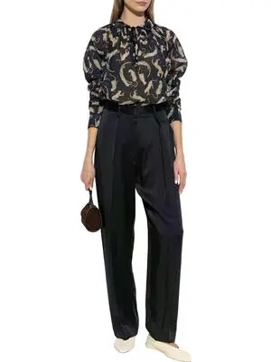 FORTE_FORTE Animal Motif Tie Neck Blouse - Blue