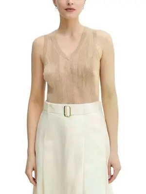 MOS MOSH Ribbed V-neck Sleeveless Top - Neutrals