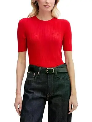 MOS MOSH Ribbed Knit Short Sleeve Top - Red