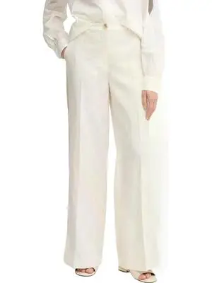MOS MOSH Crochet-trim Wide-leg Linen Trousers - Neutrals