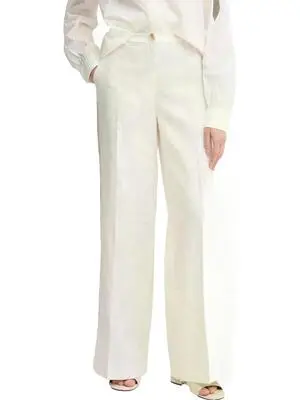 MOS MOSH Crochet-trim Wide-leg Linen Trousers - Neutrals