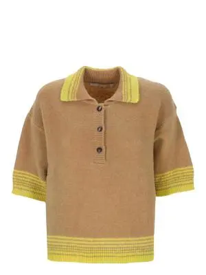 TELA Short-sleeve Polo Top With Contrast Trim - Neutrals