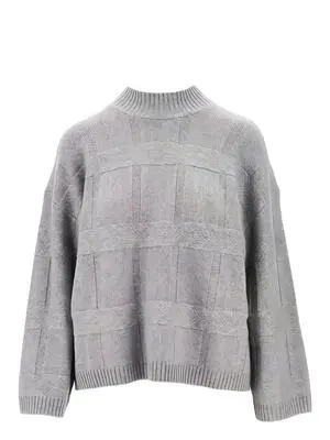 Emporio Armani Grid Pattern Mock Neck Sweater - Grey