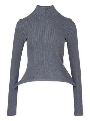 MELITTA BAUMEISTER Ribbed Peplum Hem High Neck Top - Grey