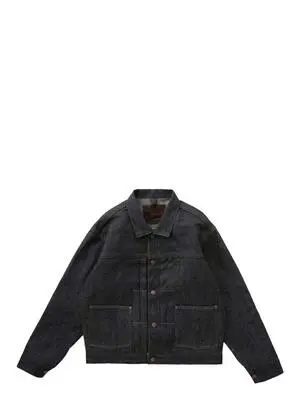 TAIGA TAKAHASHI Pleated Cinch-back Denim Jacket - Blue