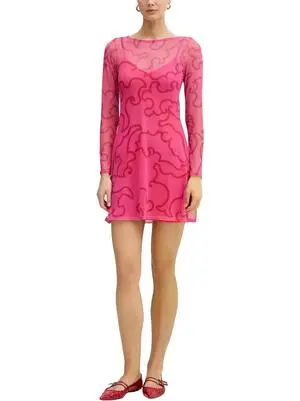 NEVER FULLY DRESSED Abstract Print Mesh Mini Dress - Pink
