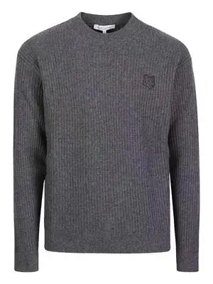 Maison Kitsuné Ribbed-knit Logo Patch Sweater - Grey