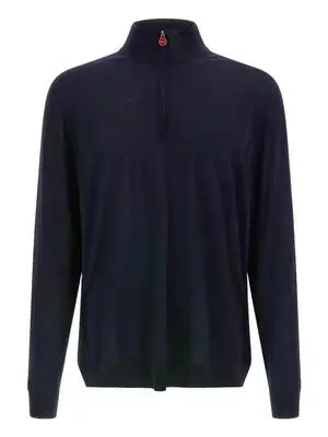 Kiton Navy Wool Mock Neck Half-zip Sweater - Blue