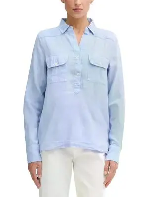 MOS MOSH Linen Shirt With Chest Pockets - Blue