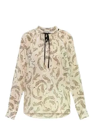 FORTE_FORTE Animal-motif Tie-neck Blouse - Neutrals