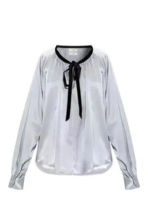 FORTE_FORTE Tie-neck Silk Top - Grey