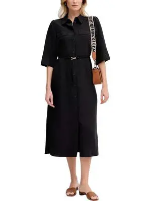 MOS MOSH Belted Button-down Shirt Midi Dress - Black